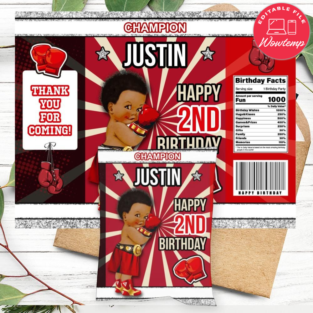 Boxing Birthday Chip Bag Customizable template DIY | Wowtemp