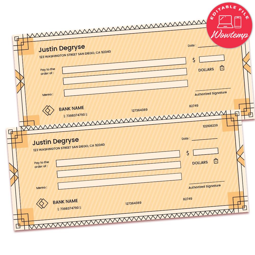 Custom Personal Checks Template Customizable DIY | Wowtemp