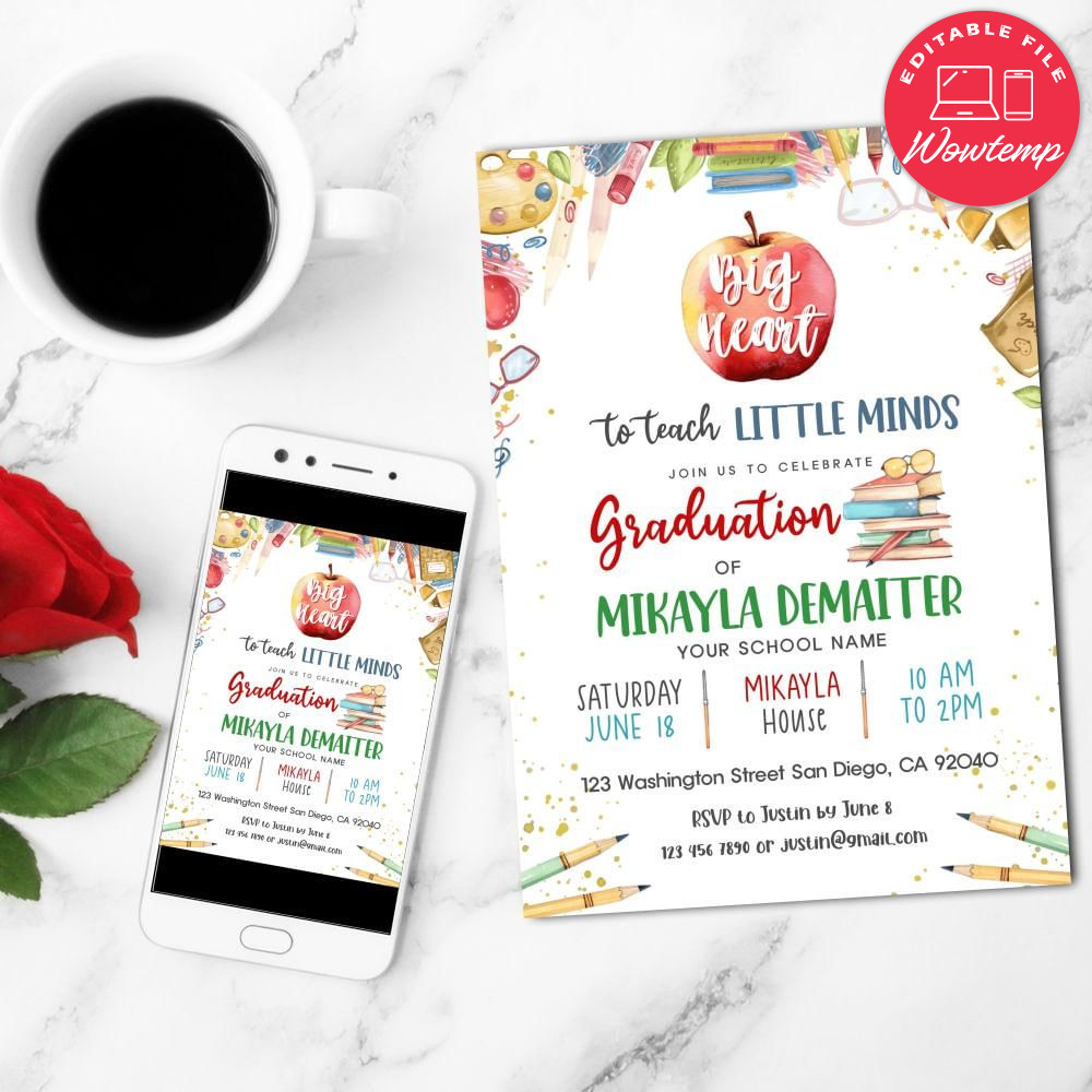 Teacher graduation Invitation Template Customizable DIY | Wowtemp