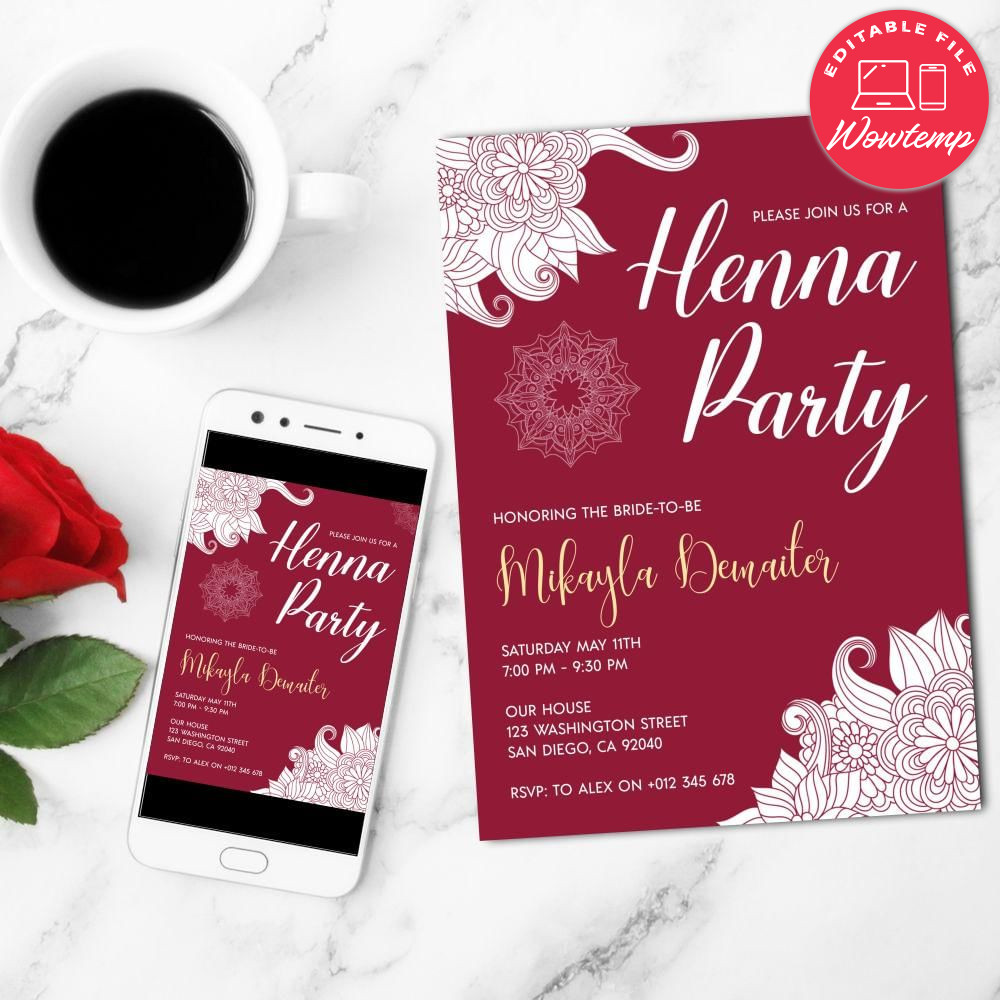 Henna Birthday Invitation Template Customizable DIY | Wowtemp